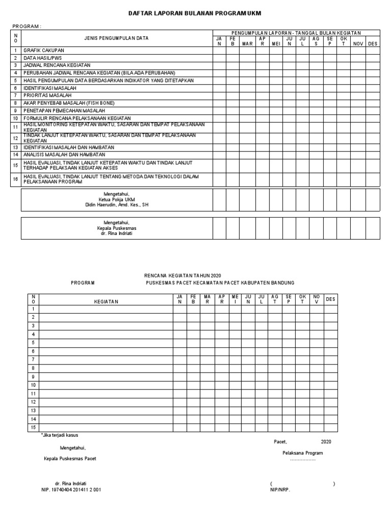 Daftar Laporan Bulanan Program Ukm | PDF