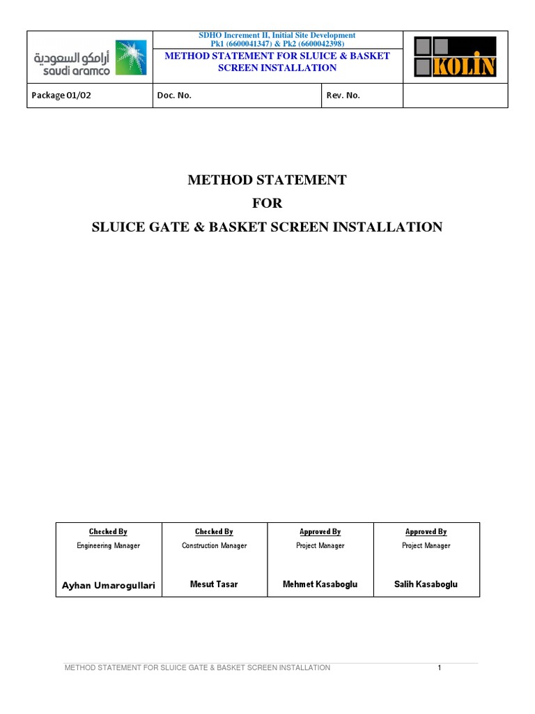 METHOD STATEMENT Sluice Gates Install | PDF | Nut (Hardware ...