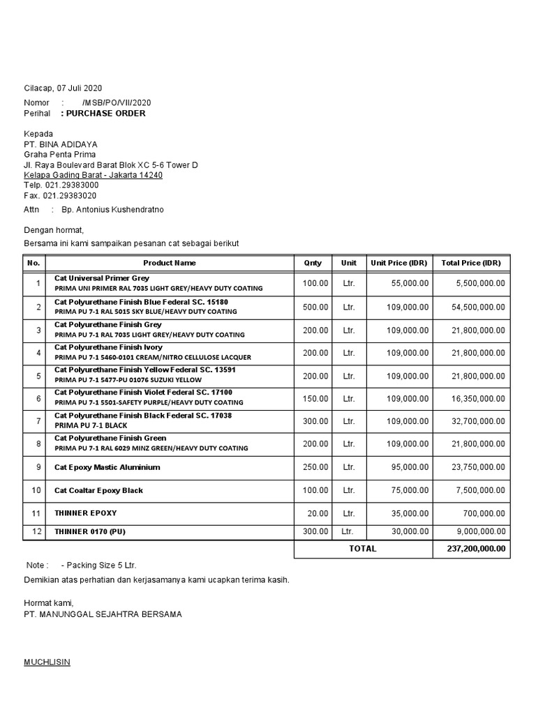 PO Cat Penta Prima Juli 2020 | PDF | Amorphous Solid | Conservation And ...