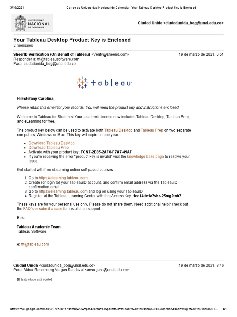 Your Tableau Desktop Product Key Is Enclosed: 2 Mensajes | PDF