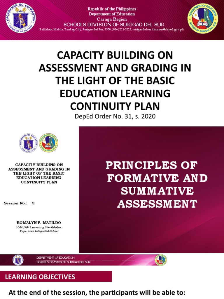Session 3 - Principles of Formative and Summative Assessment | PDF ...