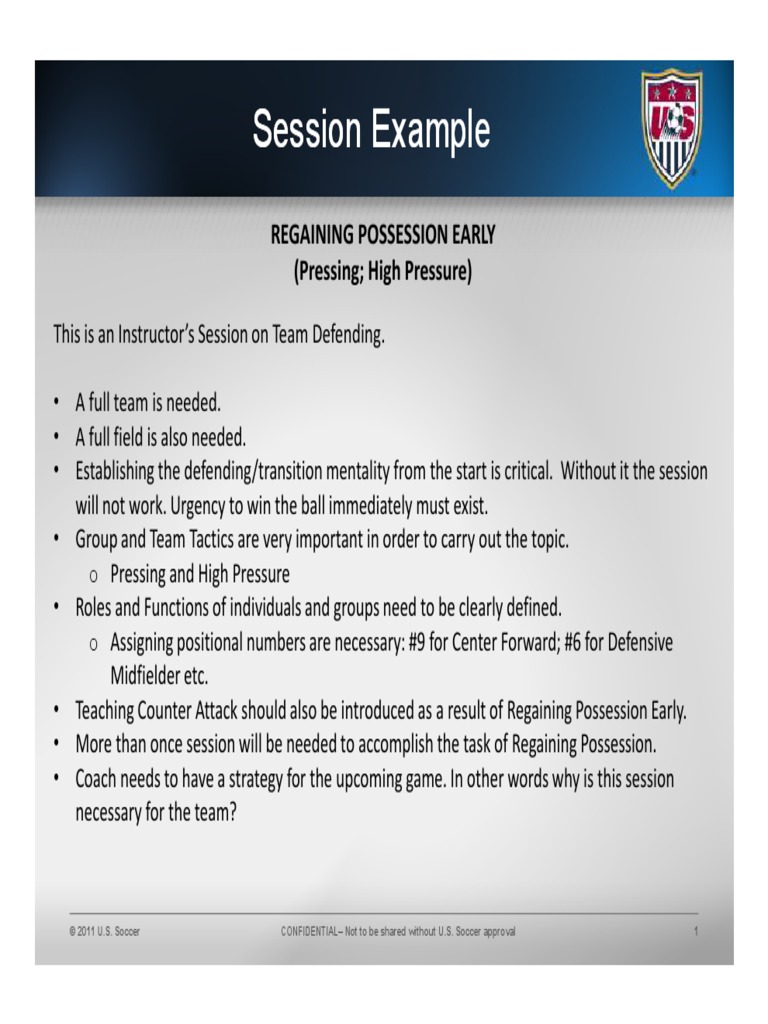 Session Example Session Example: Regaining Possession Early (Pressing ...