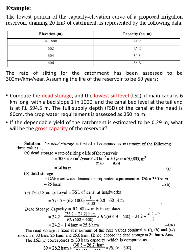 Example:: Dead Storage Lowest Sill Level | PDF | Flood | Correlation ...