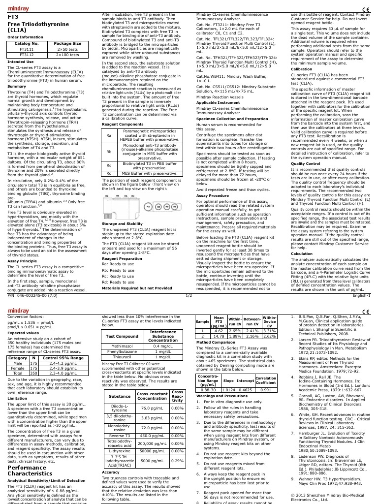 FT3 Free Triiodothyronine (CLIA) : Catalog No. Package Size | PDF ...