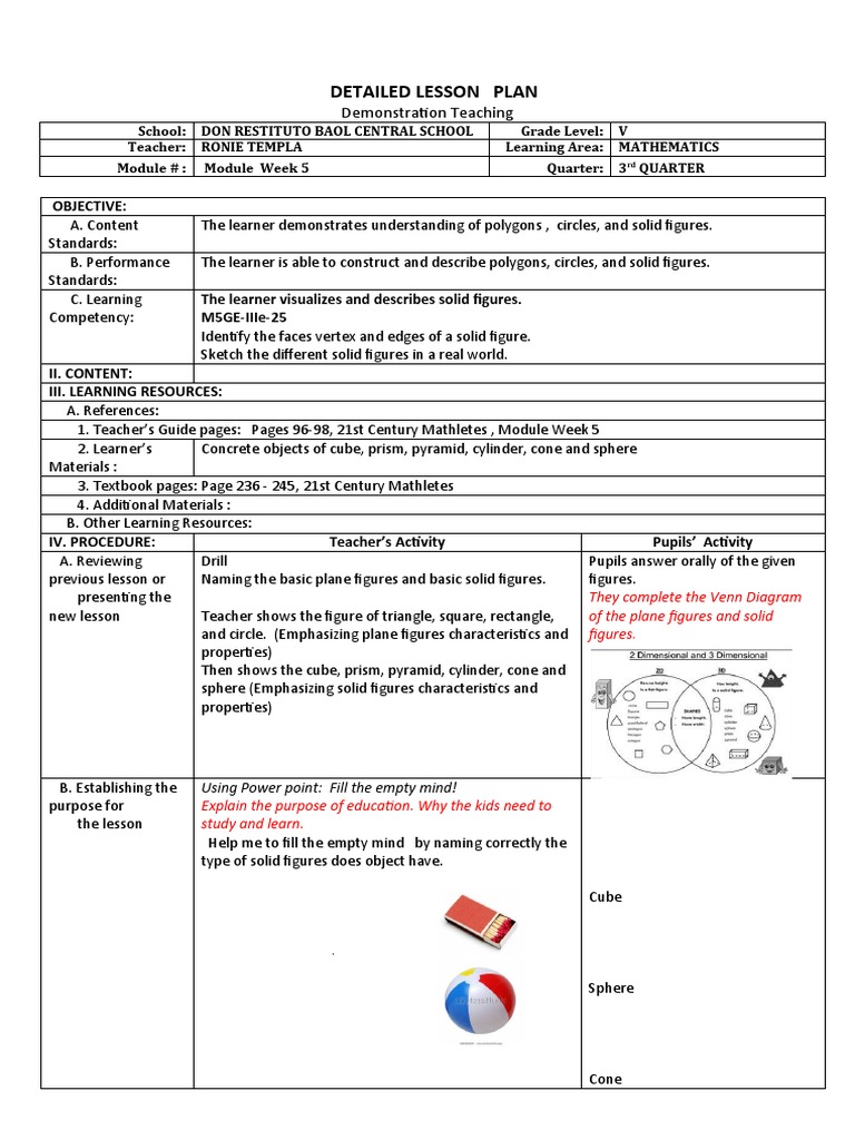 Detailed Lesson Plan: Demonstration Teaching | PDF | Rectangle | Length