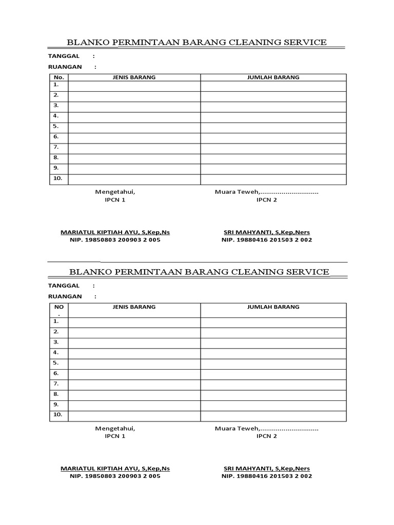 Formulir Permintaan Barang Cleaning Service | PDF