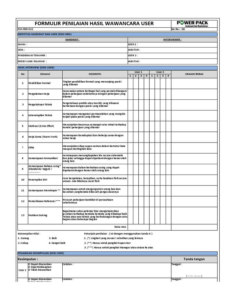 FM-HRD-022 Form Hasil Wawancara User Rev 00 | PDF