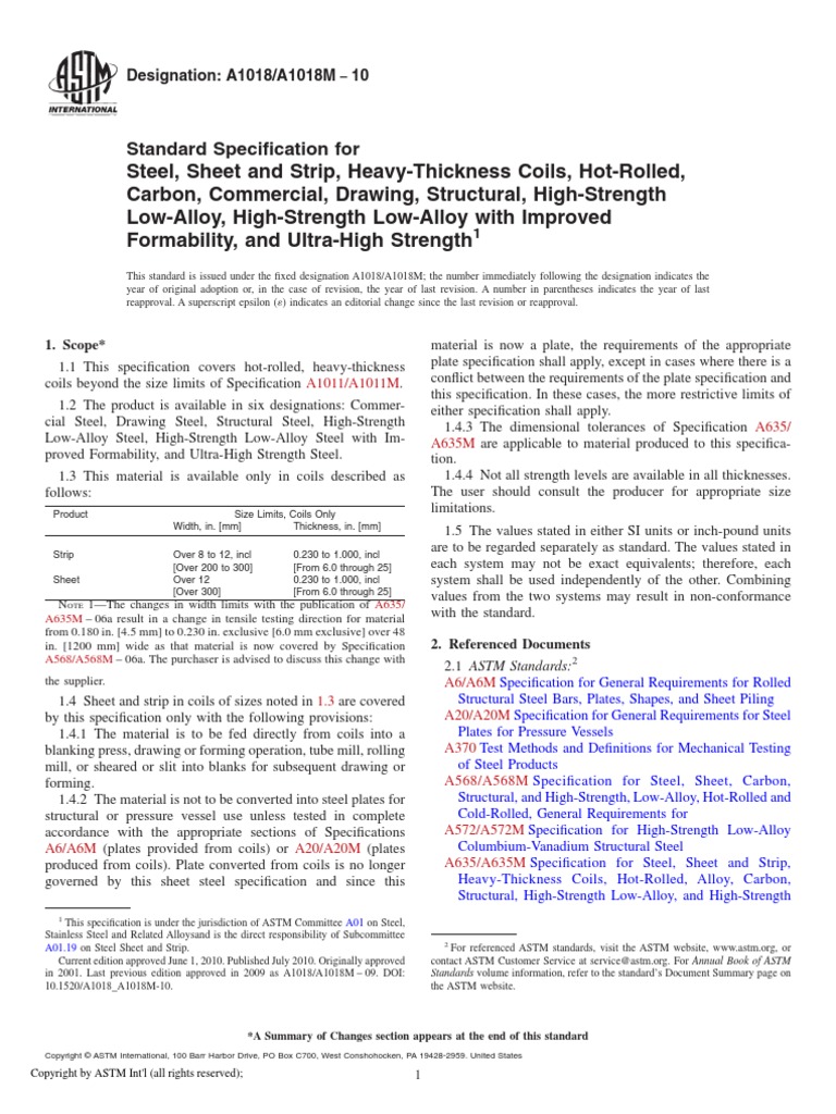 Astm 1018 | PDF | Rolling (Metalworking) | Sheet Metal