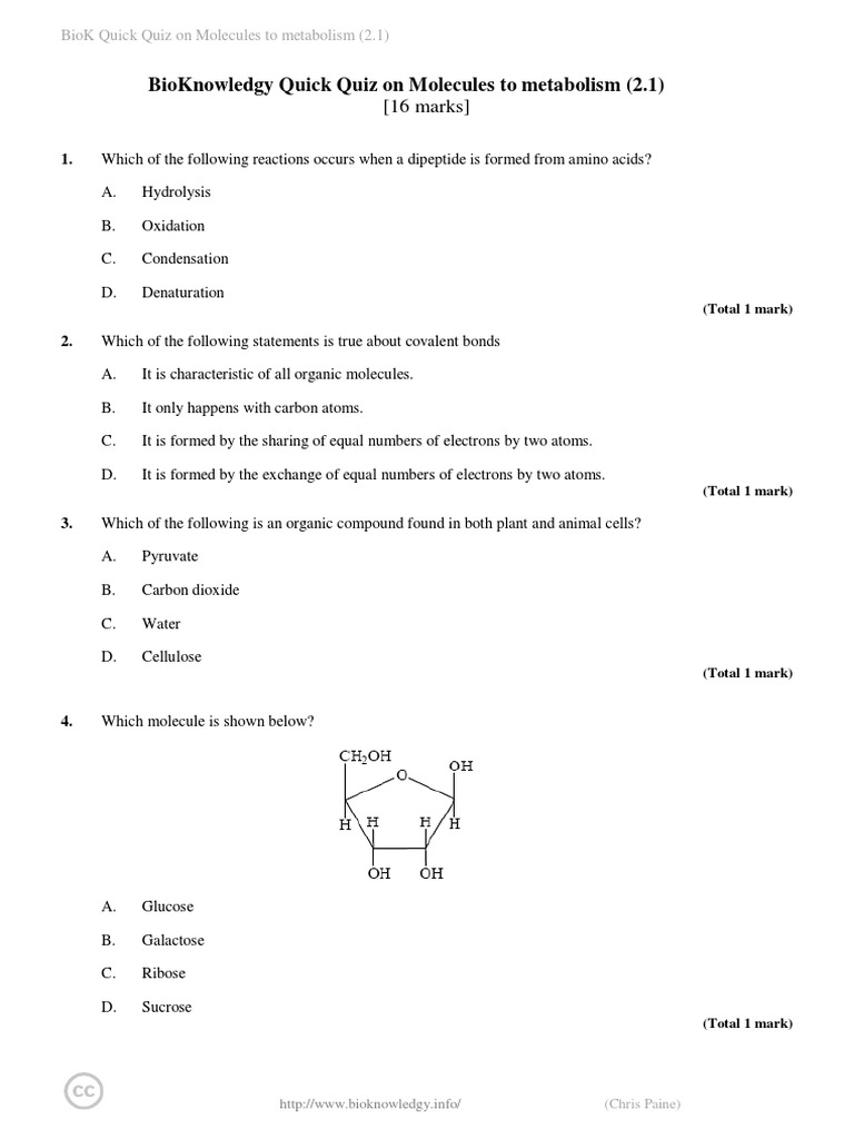 Unit2 Molecular Bio Questions | PDF | Metabolism | Carbohydrates
