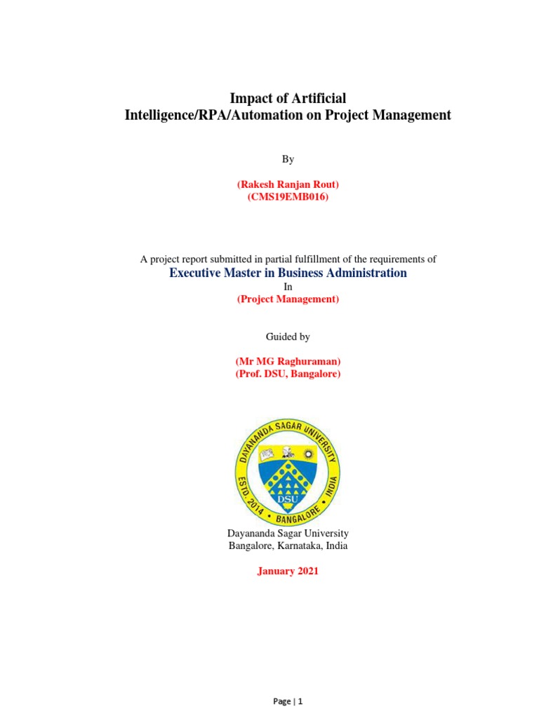 EMBA Capstone Project - Impact of Artificial Intelligence or RPA or Automation On Project ...