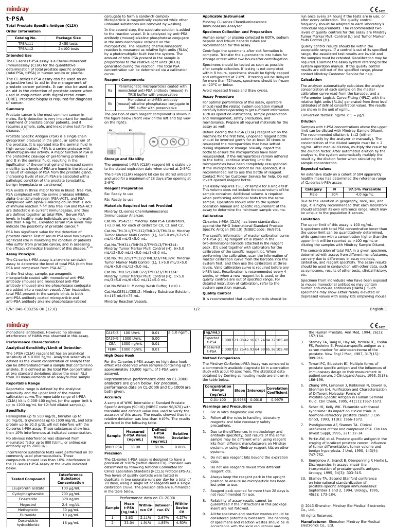 H-046-003256-00 TPSA KIT (CLIA) Muti Laguage | PDF | Prostate Specific ...