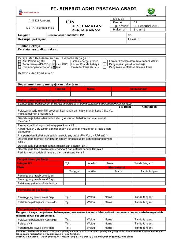 Ijin Kerja Panas Sinergi | PDF