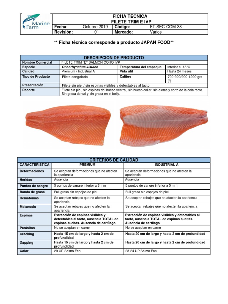 JAPAN FOODFicha Tecnica Filete TRIM E IVP Coho | PDF | Naturaleza