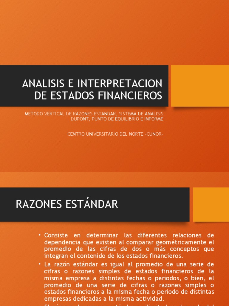 Razones Estandar, Dupont, Punto de Equilibrio e Informe | PDF | Estado ...