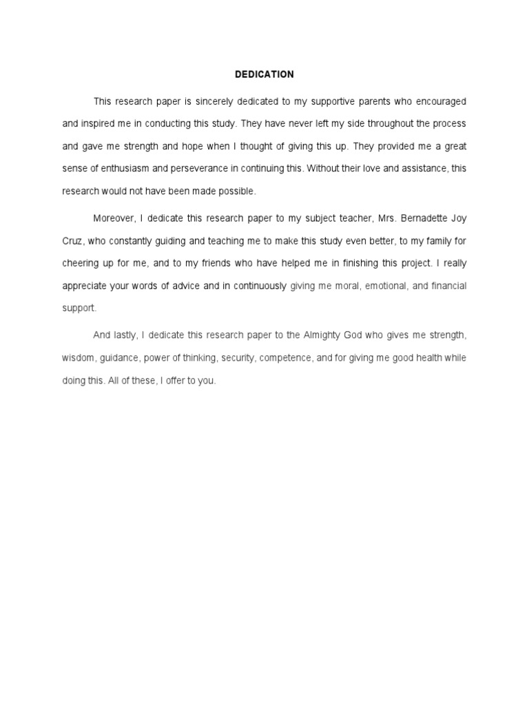 Dedication Example in Research Paper | PDF