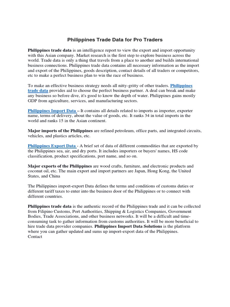 Philippines Trade Data: Track Import & Export Activities of Philippines | PDF