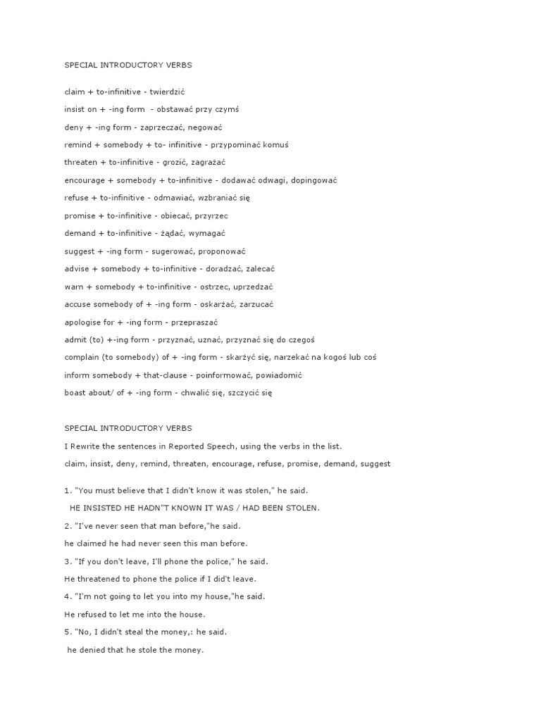 Special Introductory Verbs | PDF | Violence