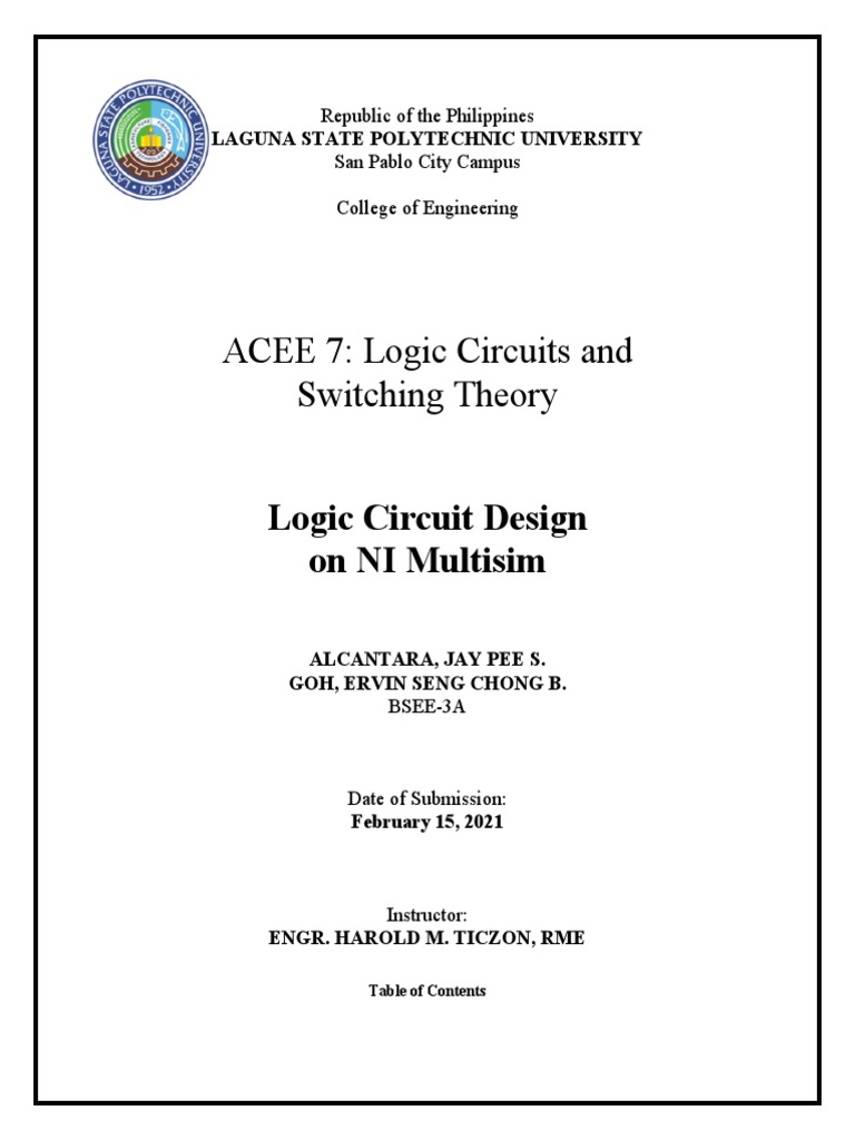 ACEE 7: Logic Circuits and Switching Theory: Logic Circuit Design On NI Multisim | PDF ...