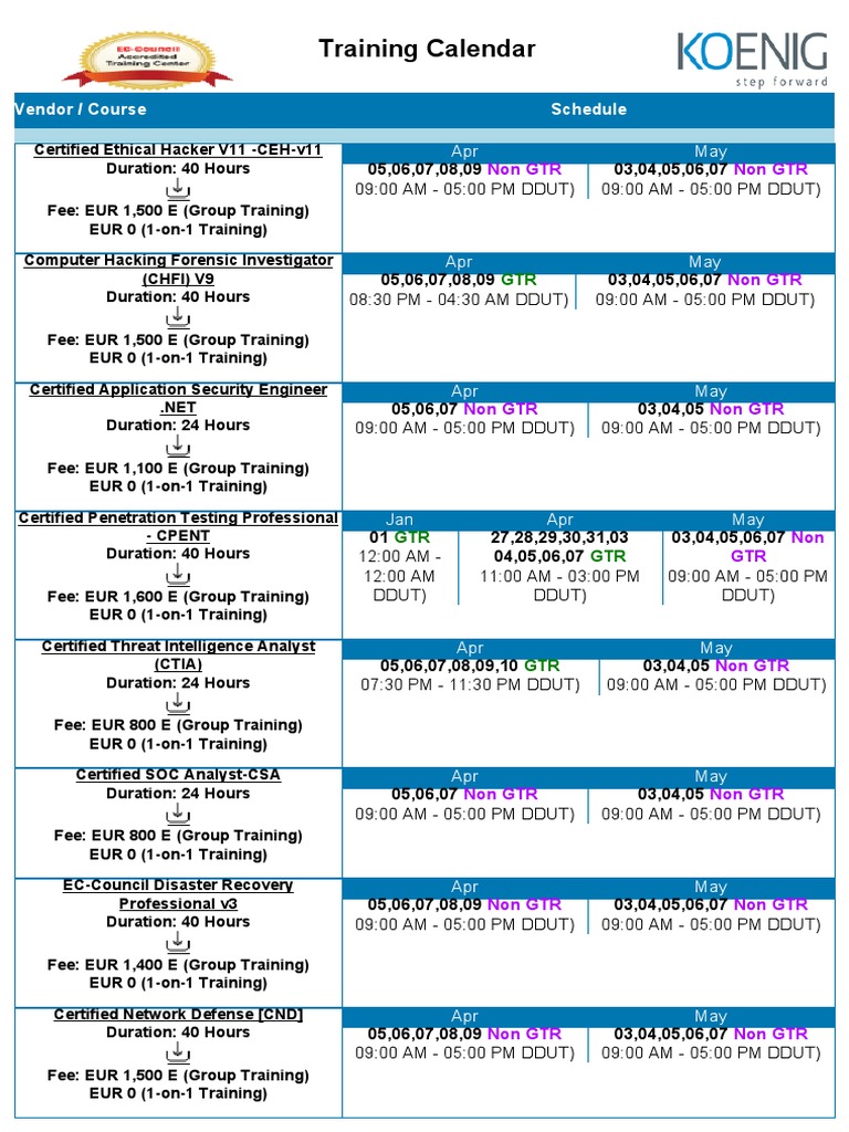 Training Calendar: Vendor / Course Schedule | PDF | Computer Science ...
