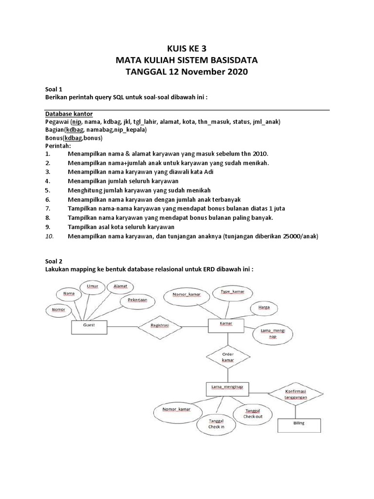 Tugas 3: Kuis Basis Data SQL | PDF