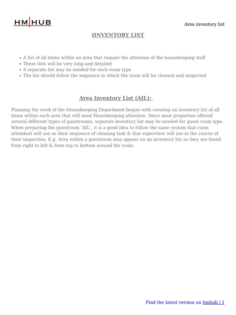 Area Inventory List | PDF