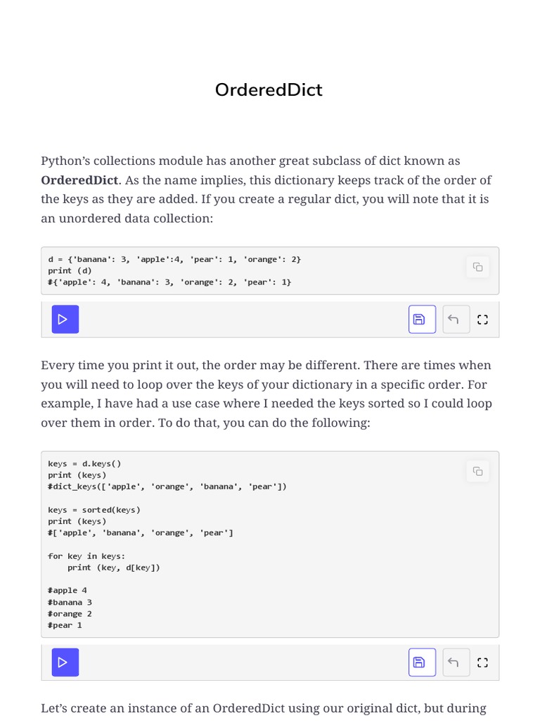 Ordereddict: Ordereddict. As The Name Implies, This Dictionary Keeps ...