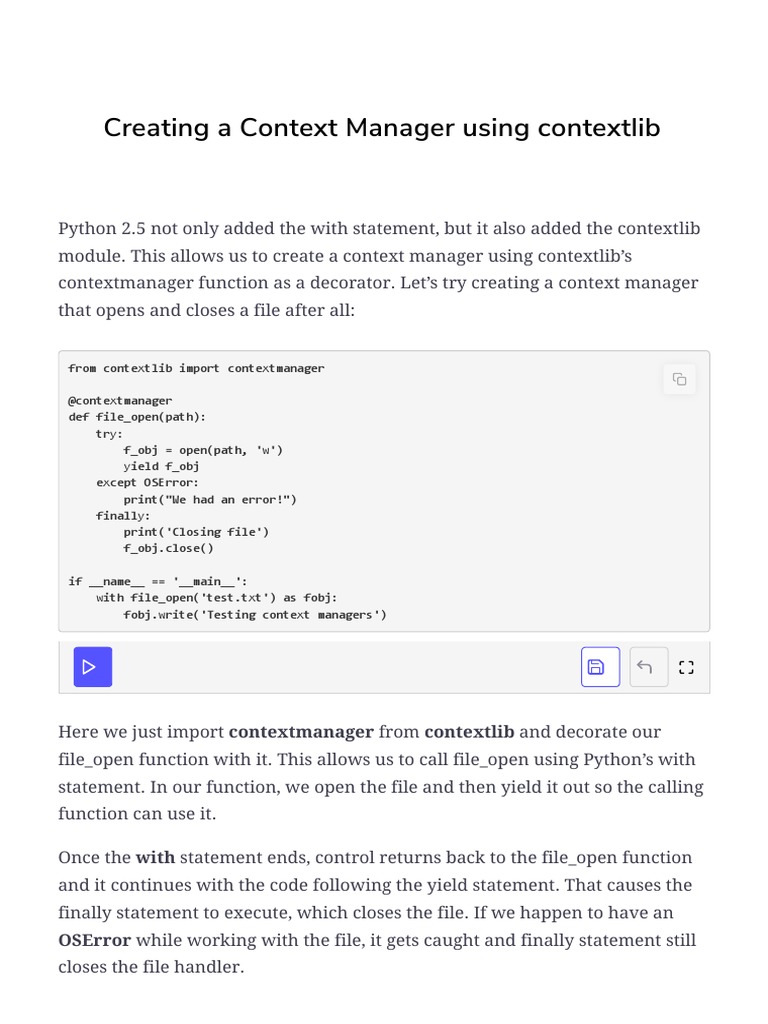 Creating A Context Manager Using Contextlib | PDF