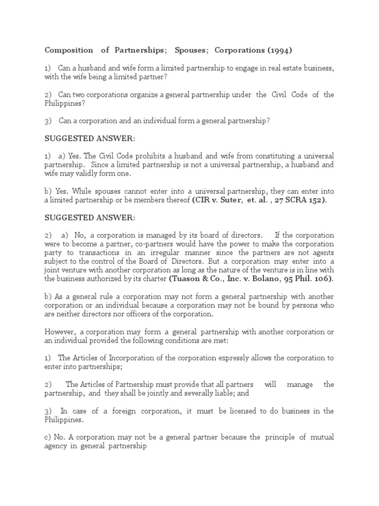 PArtnership Q and A | Download Free PDF | General Partnership | Partnership