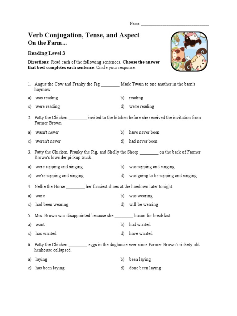 Verb Conjugation Tense and Aspect Worksheet | Download Free PDF ...
