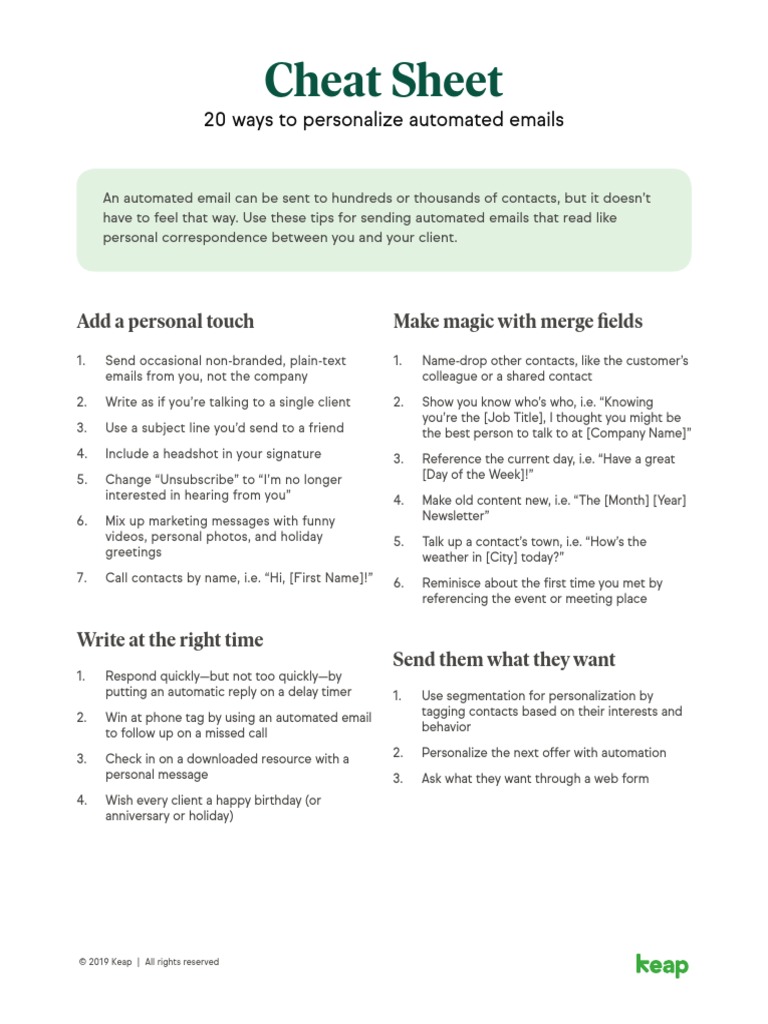 Cheat Sheet: 20 Ways To Personalize Automated Emails | PDF | Internet ...