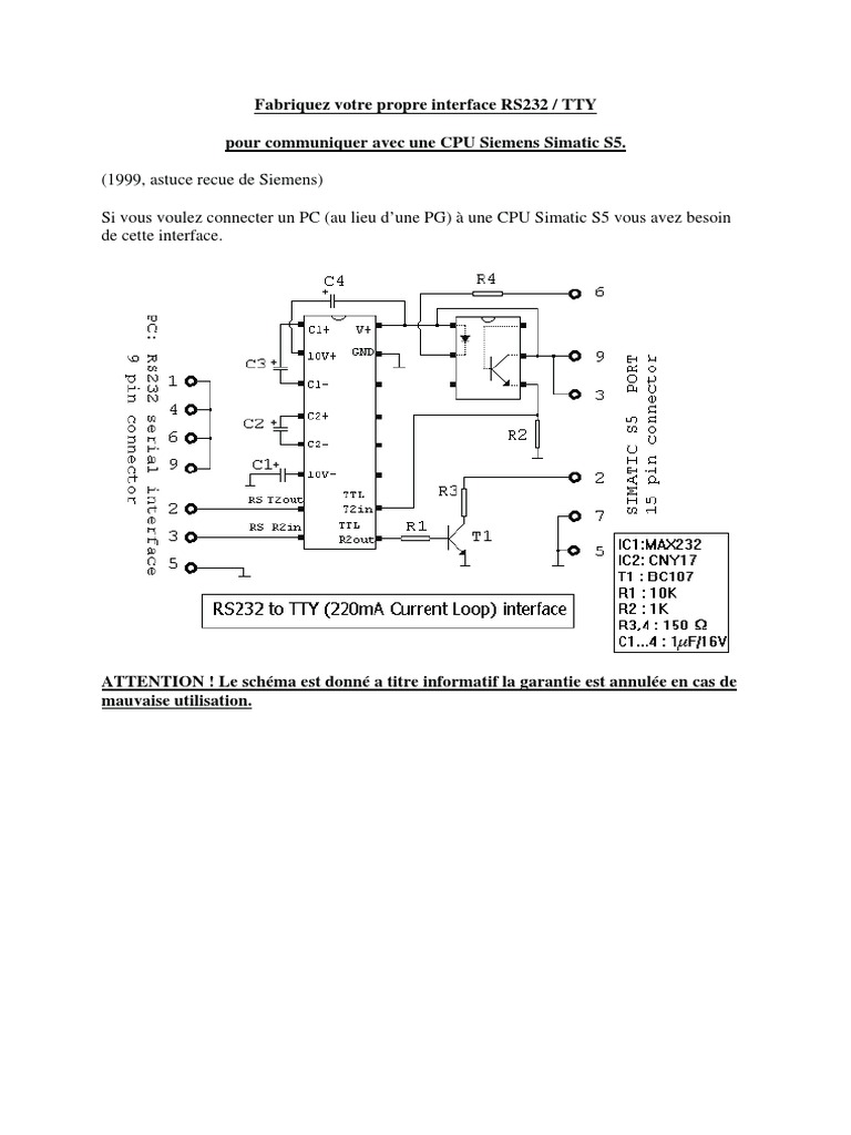 Schema Interface Rs232-Tty Pour Automate Siemens Simatic s5 | PDF