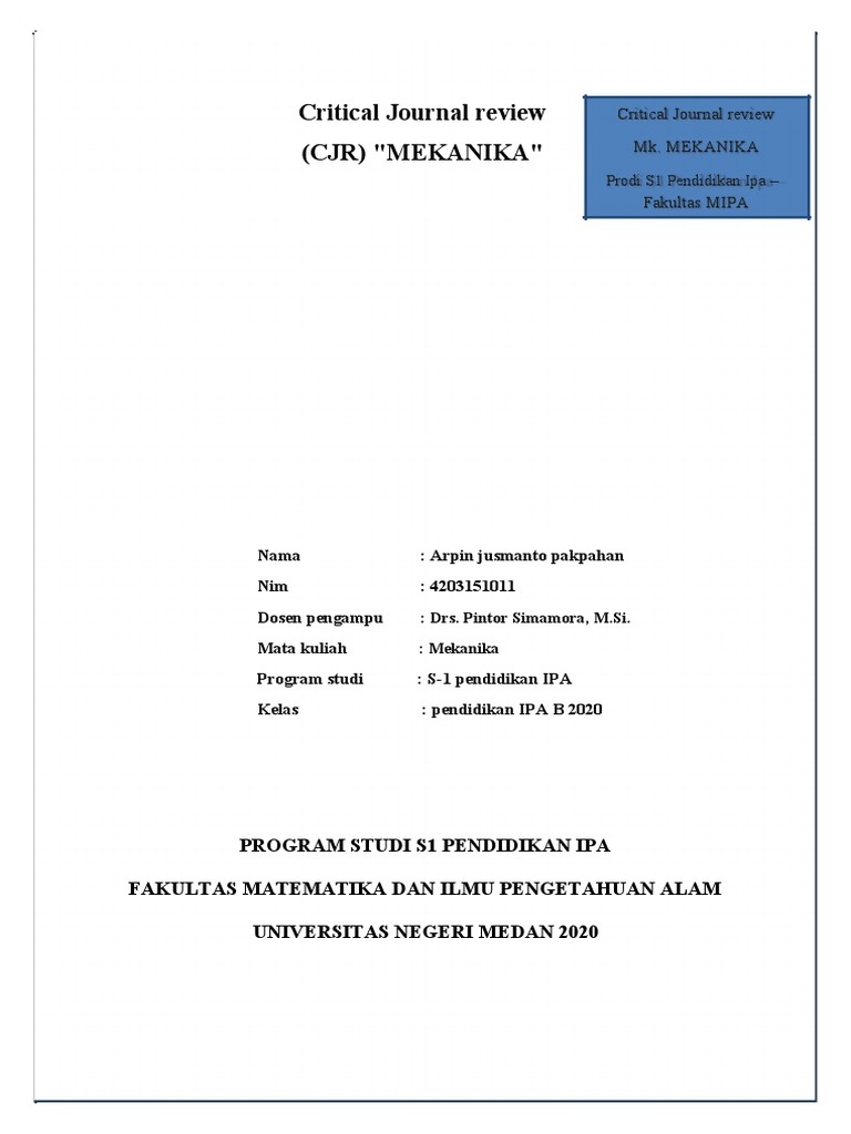 CJR MEKANIKA - Arpin Jusmanto Pakpahan | PDF