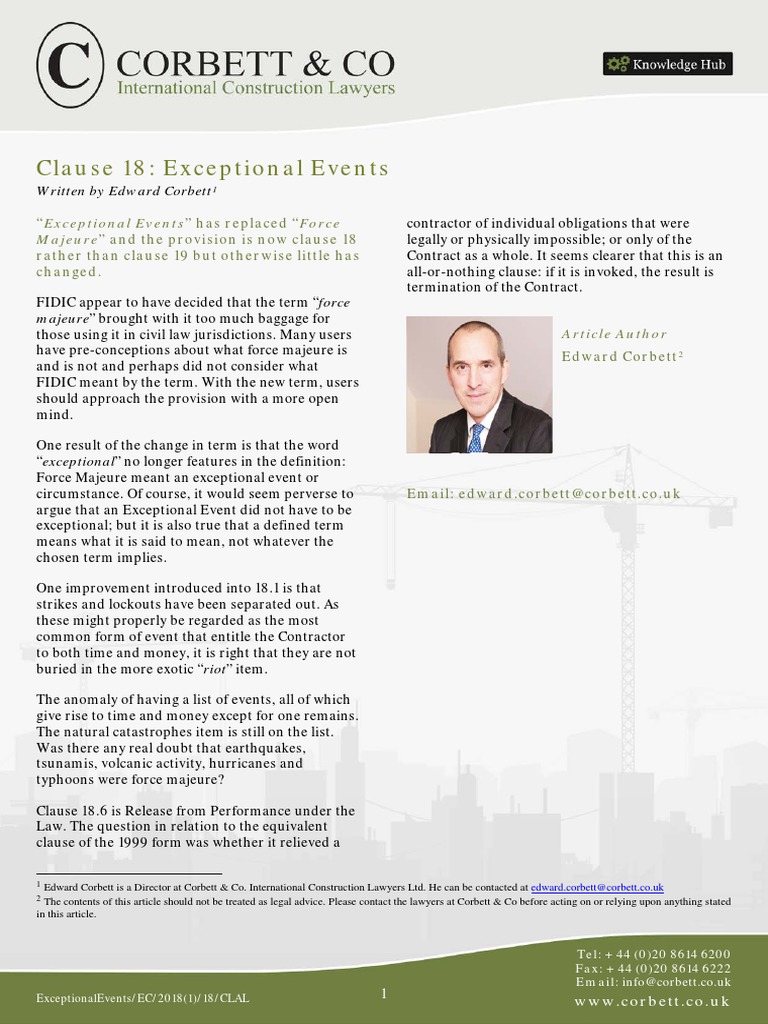 Clause 18: Exceptional Events: Written by Edward Corbett | PDF | Civil ...