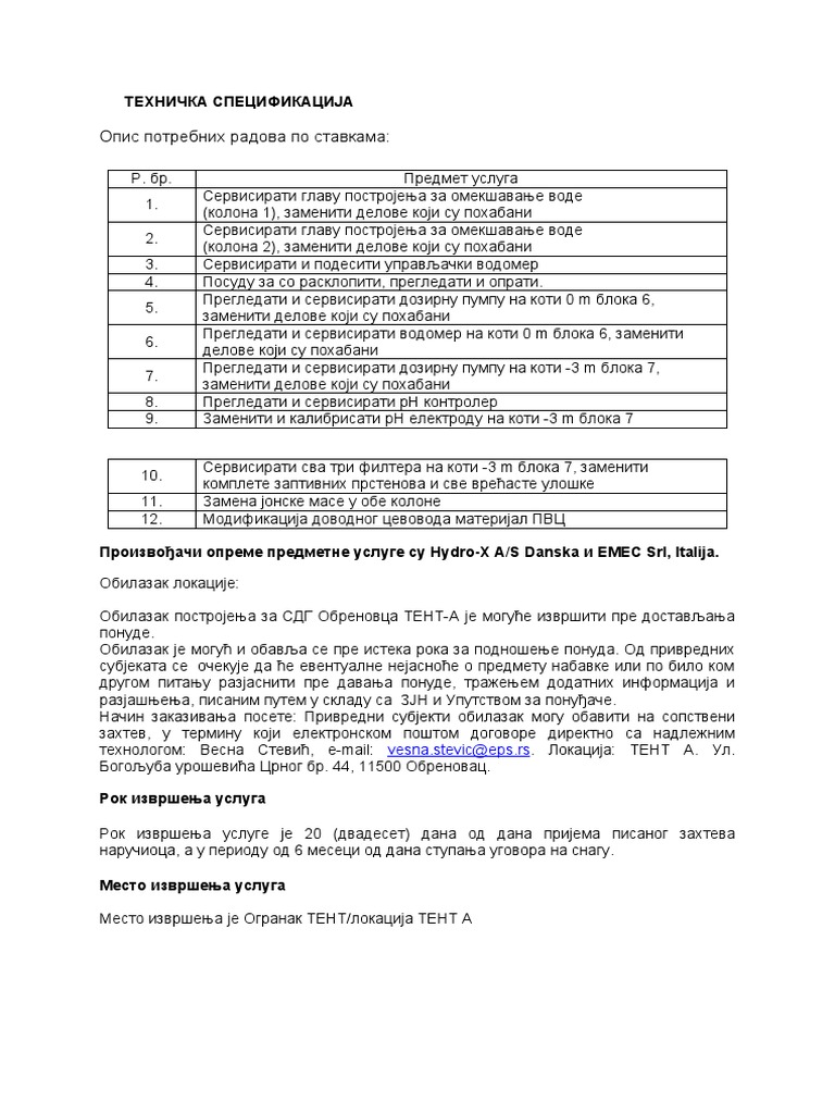 Tehnicka Specifikacija Predmeta Javne Nabavke 254 - 2021 | PDF