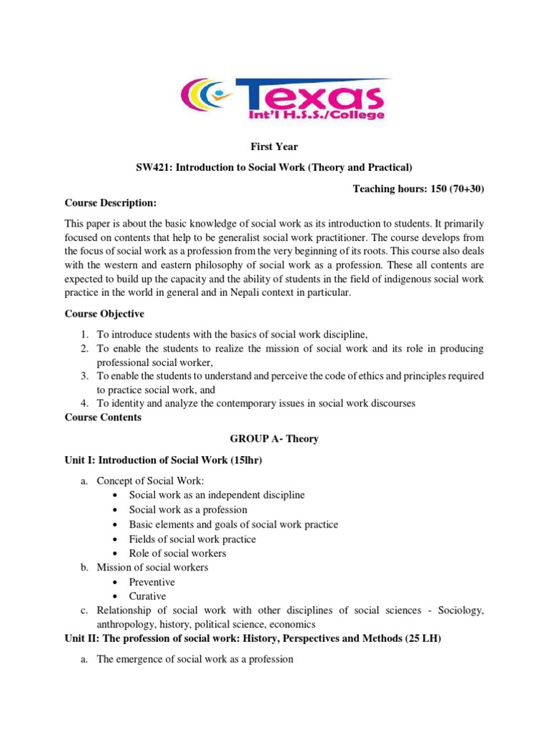 BSW 1st Year Syllabus Overview | PDF | Social Work | Sociology