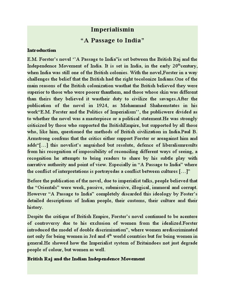 Imperialism in A Passage To India | PDF | British Raj | British Empire