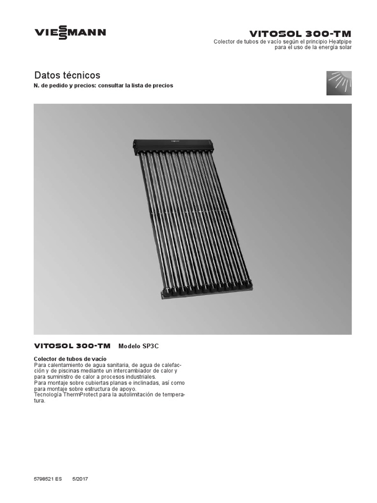 VIESSMANN - Panel Solar de Tubos de Vacío Vitosol 300-TM DT | PDF ...