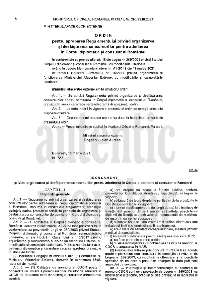 Om 732-733-2021 Concursuri Admitere CDCR Si Mae | PDF