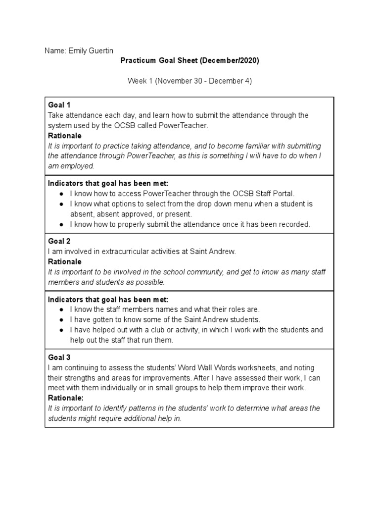 Smart Goals For Practicum | PDF | Career & Growth