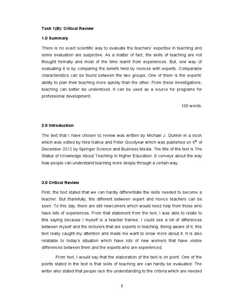 LDV II Critical Review Example | PDF | Expert | Teachers