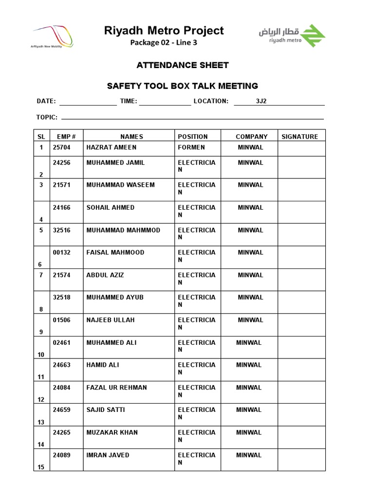 E-Safety Tool Box Meeting Attendance Sheet | PDF | Violence