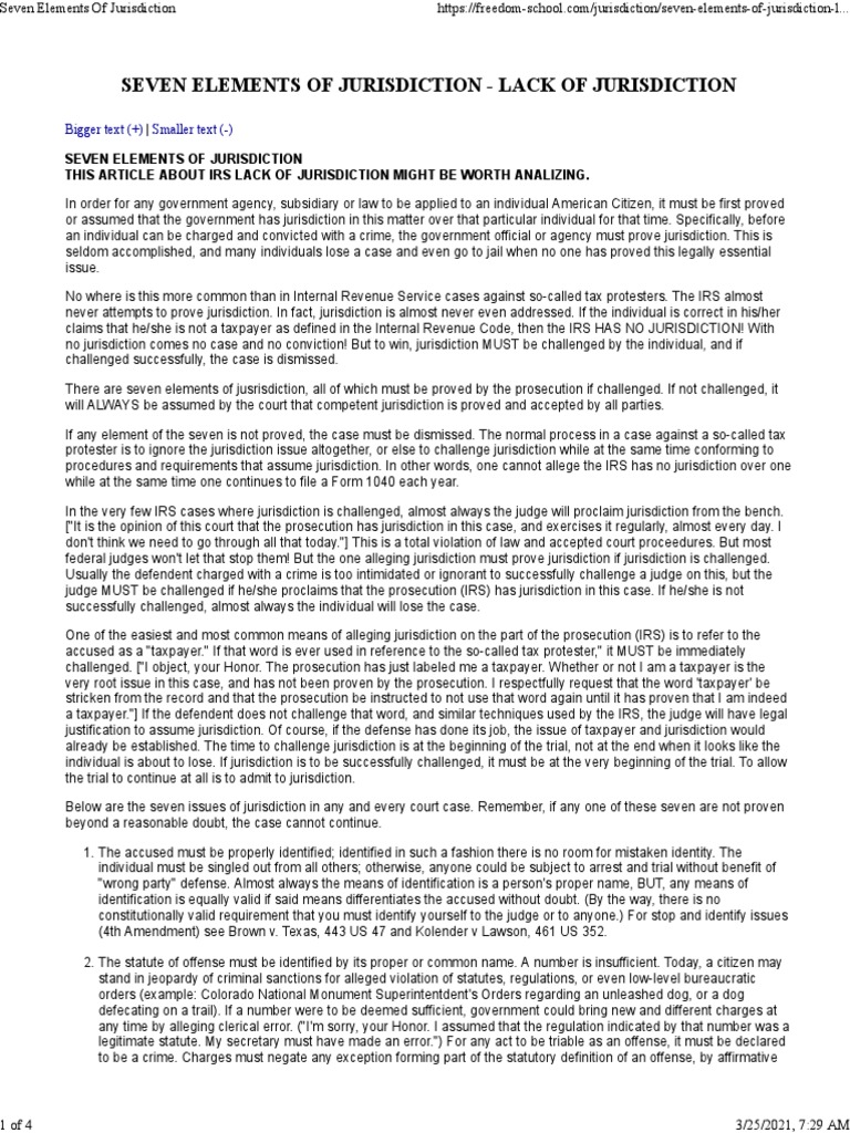 Seven Elements of Jurisdiction | PDF | Jurisdiction | Internal Revenue ...