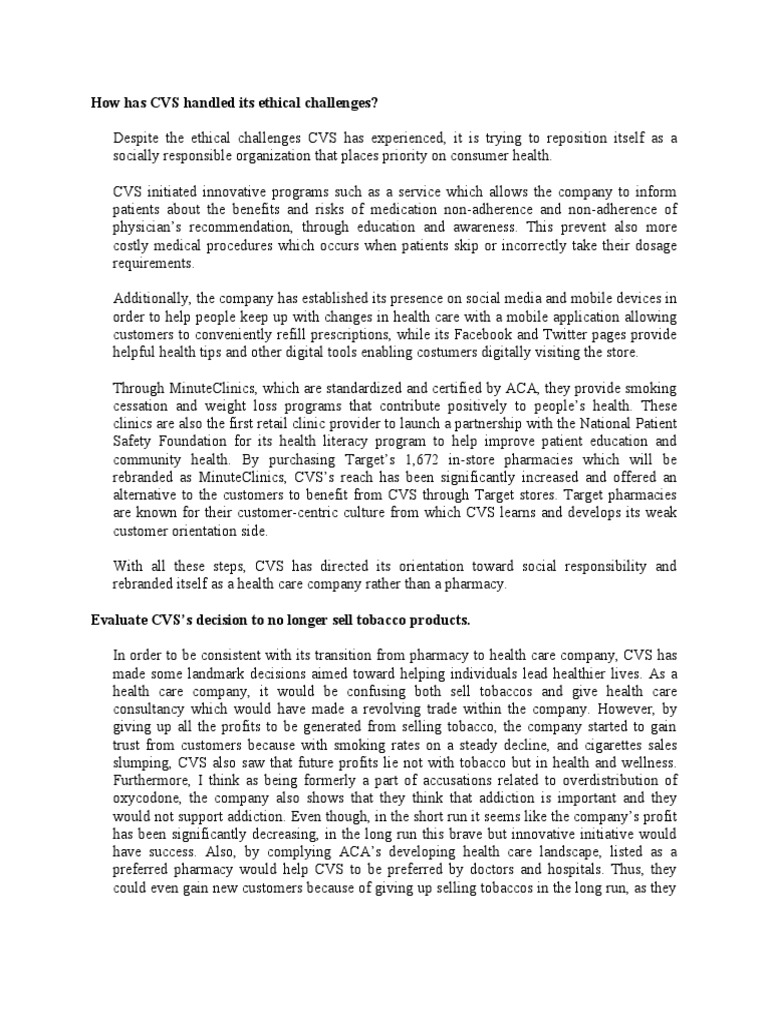 How Has CVS Handled Its Ethical Challenges? | Download Free PDF ...