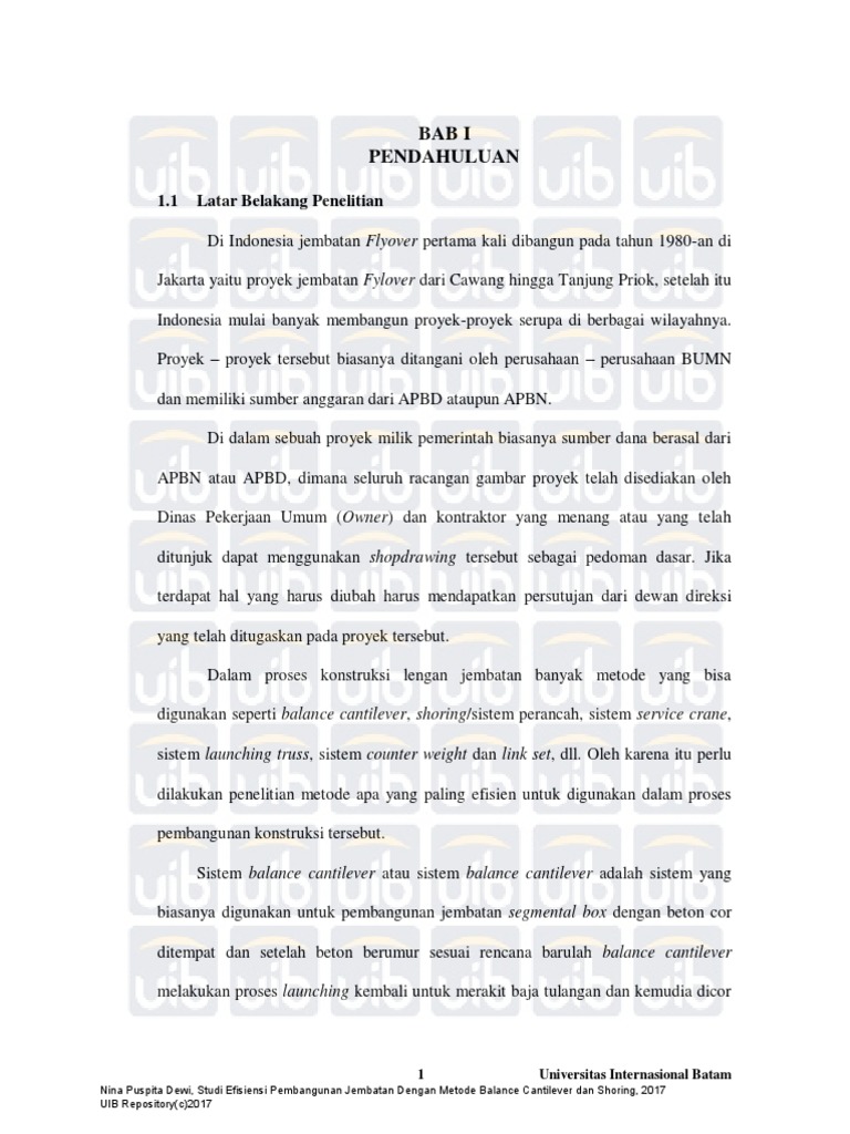 Studi Efisiensi Pembangunan Jembatan Dengan Metode Balance Cantilever Dan Shoring | PDF ...