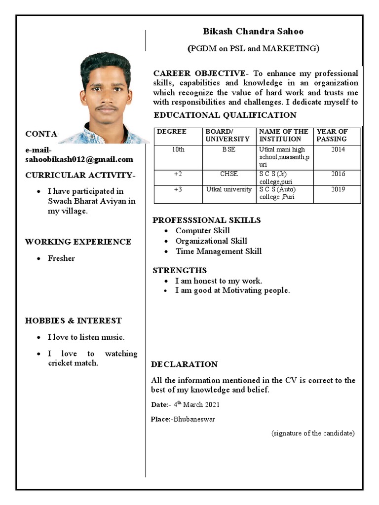 Bikash Chandra Sahoo (: CAREER OBJECTIVE-To Enhance My Professional | PDF