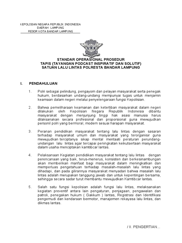 SOP Podcast Lalu Lintas Polresta Lampung | PDF