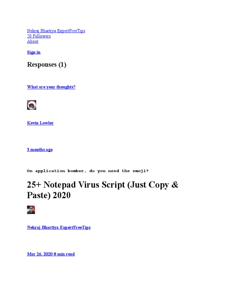 25+ Notepad Virus Script (Just Copy & Paste) 2020: Responses | PDF | Computer Virus | Windows ...