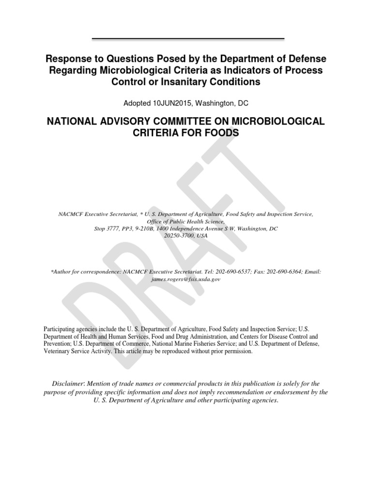 Microbiological Critetia For Food - Usda | PDF | Food Safety | Foods