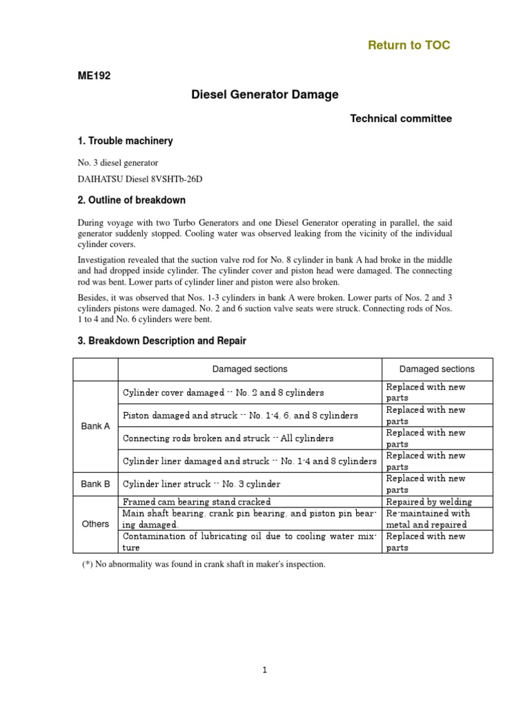 Diesel Generator Damage: 1. Trouble Machinery | PDF | Piston | Cylinder ...