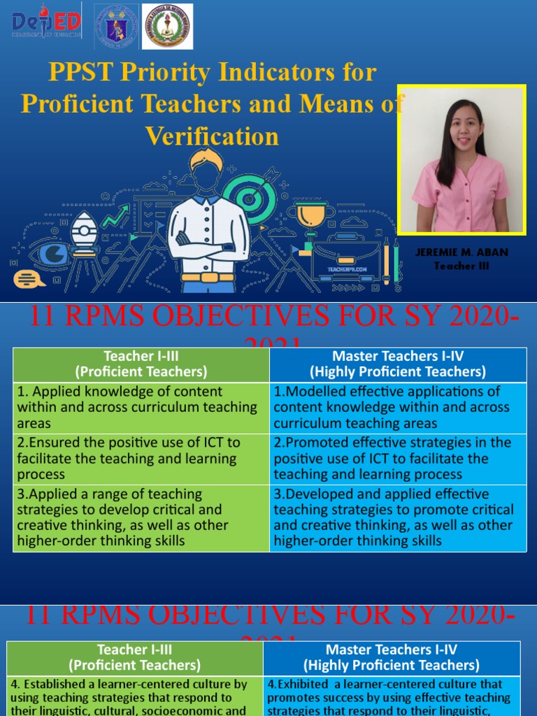 PPST Priority Indicators For Proficient Teachers and Means of ...